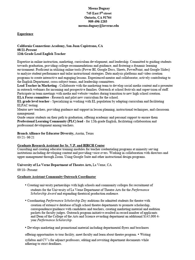 Meena Duguay Resume | PDF