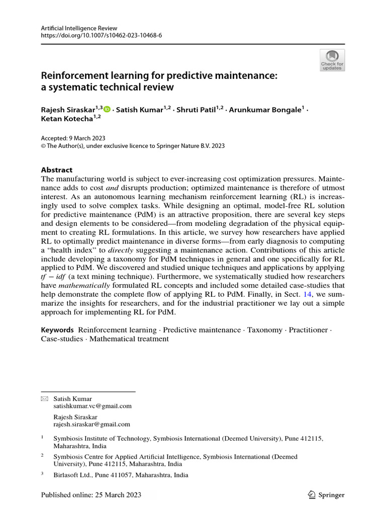Reinforcement Learning For Predictive Maintenance: A Systematic ...