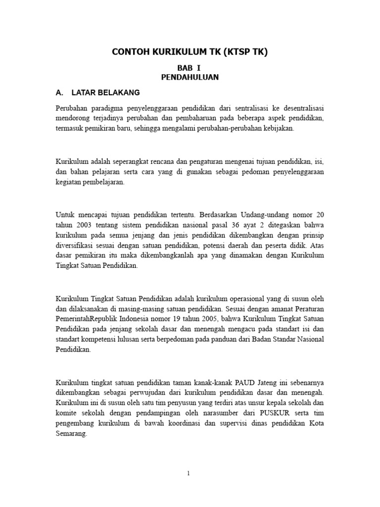 Kurikulum Tingkat Satuan Pendidikan TK | PDF