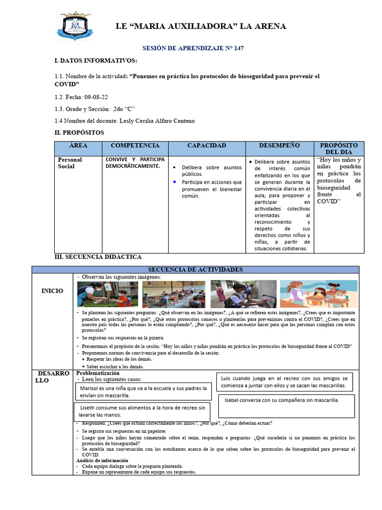 SESIÓN 09-08-22_2C_PERSONAL SOCIAL PROTOCOLOS | PDF