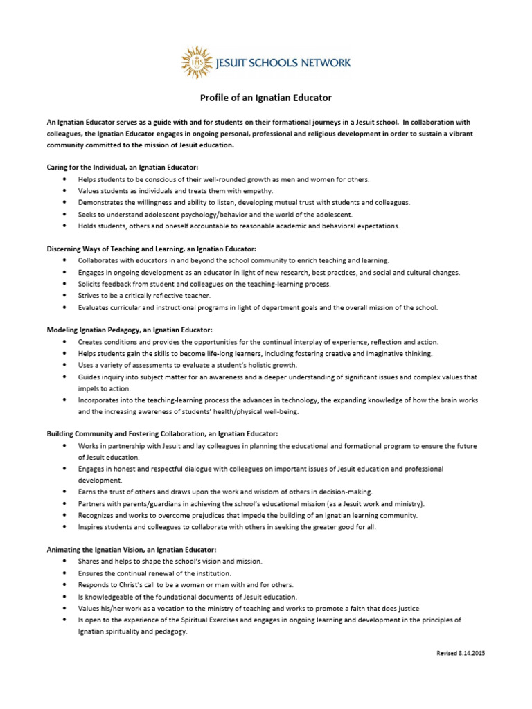 Ignatian Educator Profile Guide | PDF | Learning | Cognition