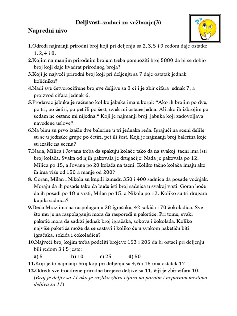 5razred Deljivost Brojeva 3 Napredni Nivo1 | PDF