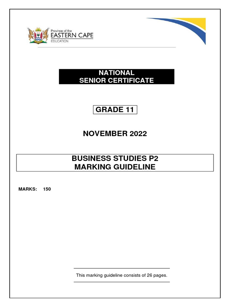 BUSINESS STUDIES P2 GRADE11 MEMO NOV2022 - English | PDF | Franchising ...