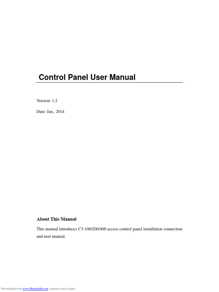 Control Panel User Manual: Date: Jan., 2014 | PDF