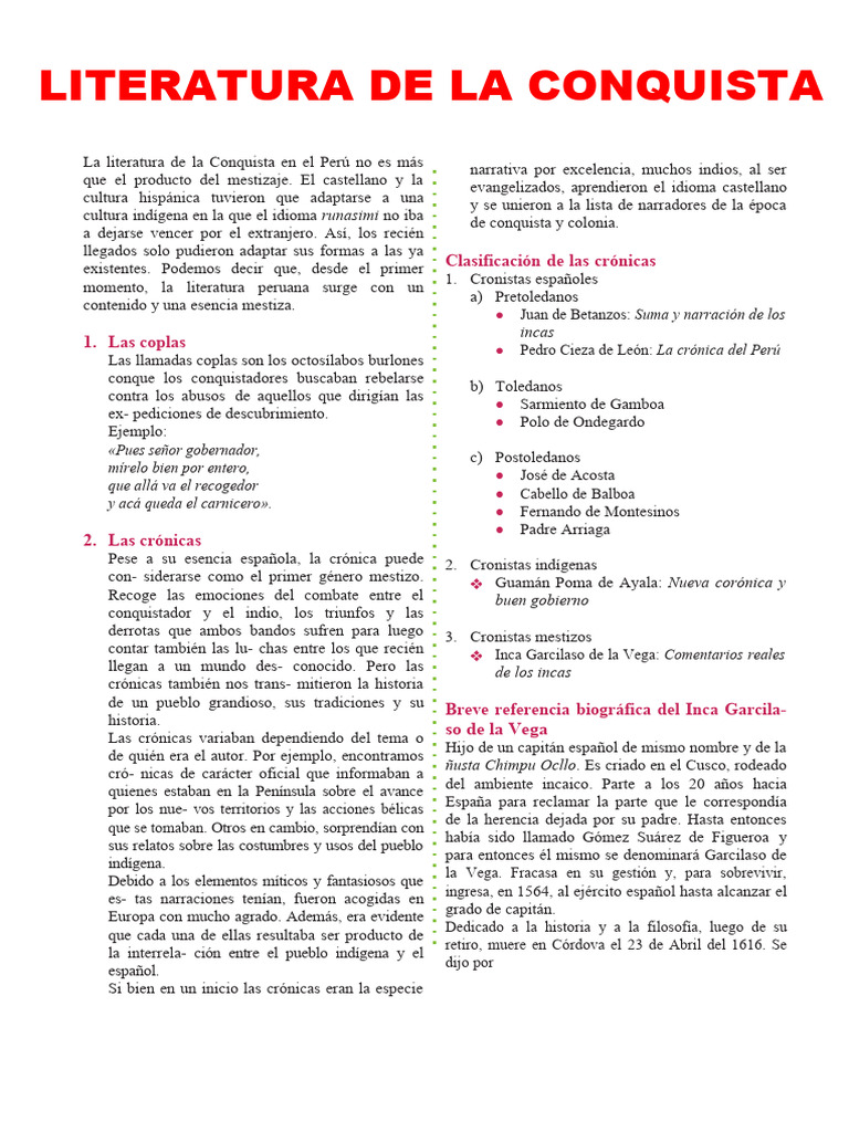 Literatura de La Conquista 1 | PDF