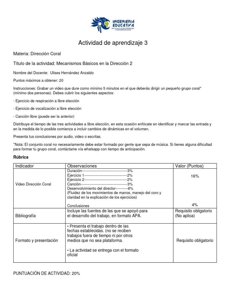 Direccion Coral - Actividad de Aprendizaje 3 | PDF