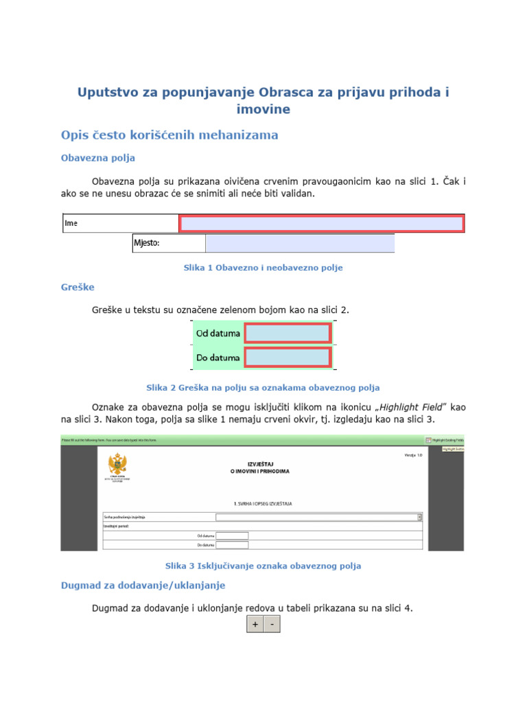 Uputstvo Za Popunjavanje Obrasca Izvjestaja o Prhodima I Imovini | PDF