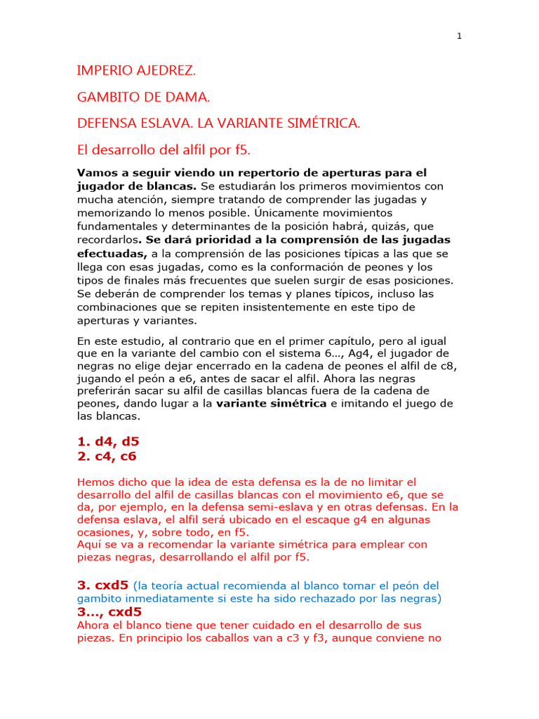 Defensa Eslava: Variante Simétrica | PDF | Aperturas de ajedrez ...