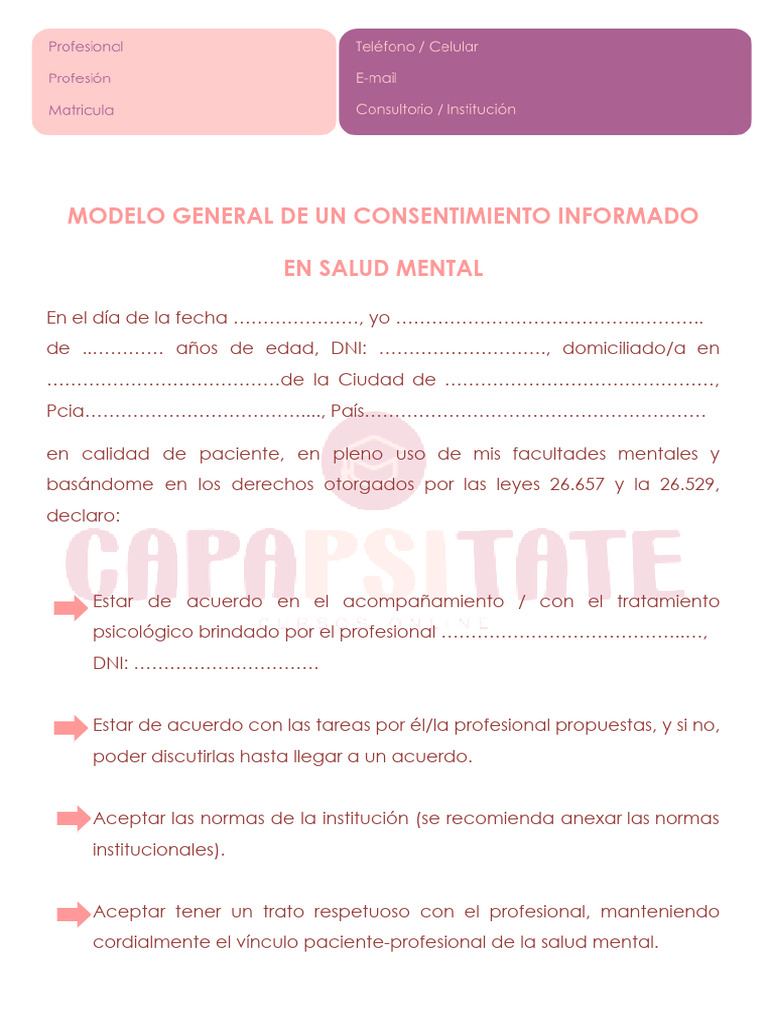 Modelo General de Un Consentimiento Informado en Salud Mental | PDF