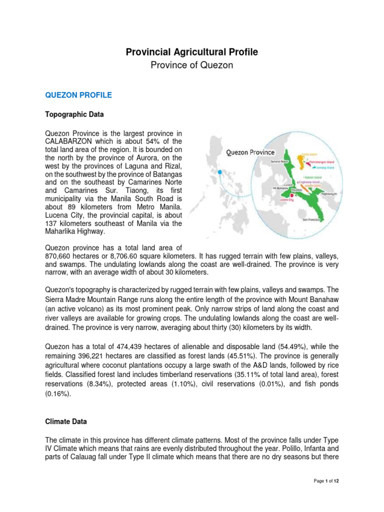 Quezon Province-Agricultural Profile | PDF | Agriculture | Urban Agriculture