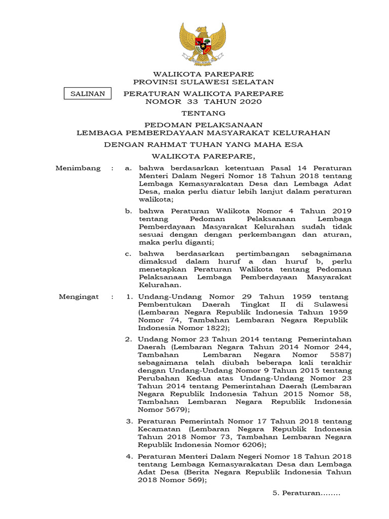 Perwa No. 33 THN 2020 | PDF