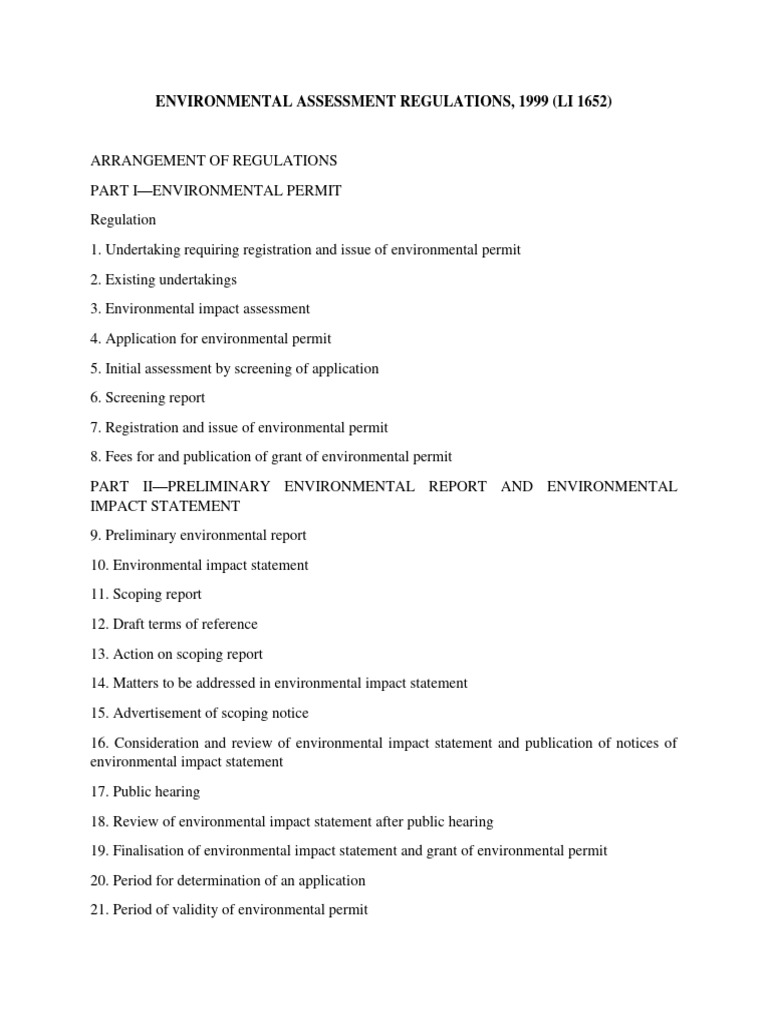 Environmental Assessment Regulations 1999 | PDF