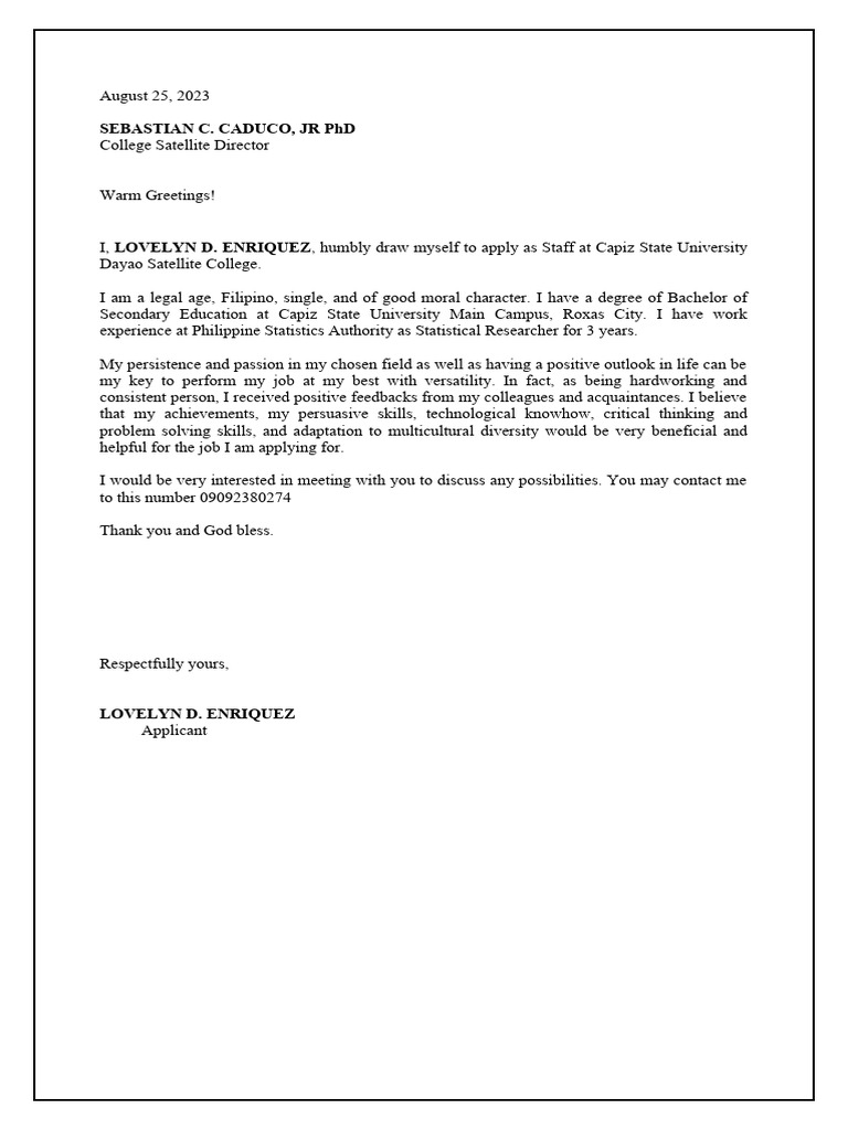 Julius Application Letter | PDF