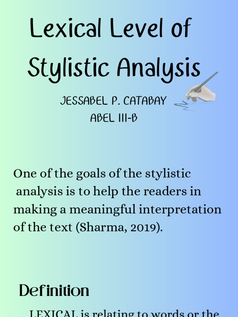Lexical Level Of Stylistic Analysis Pdf Vocabulary Part Of Speech