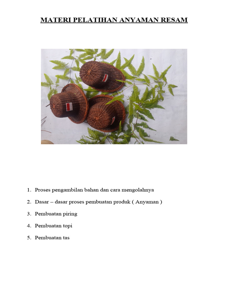 Pelatihan Anyaman Tumbuhan Resam | PDF | Memasak, Makanan, & Anggur ...