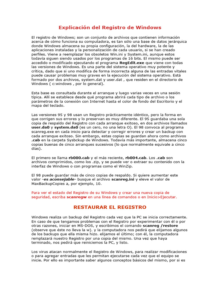 Explicación Del Registro de Windows | PDF