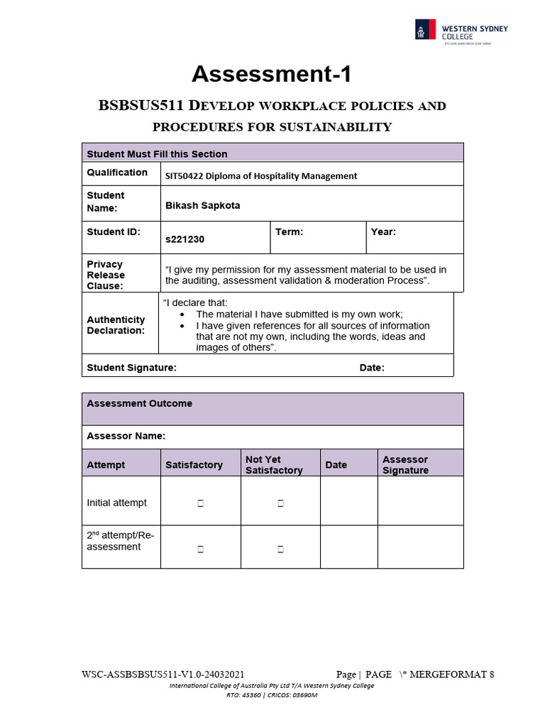 Assessment Task 1 BSBSUS511 | PDF