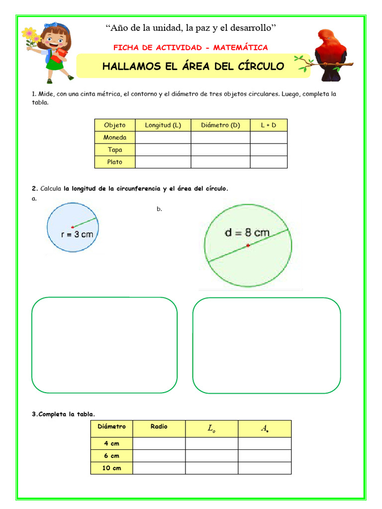 Actividades de Área y Perímetro del Círculo | PDF