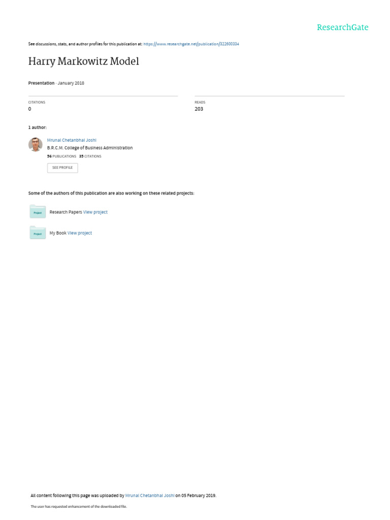 Harry Markowitz Model | Download Free PDF | Modern Portfolio Theory ...