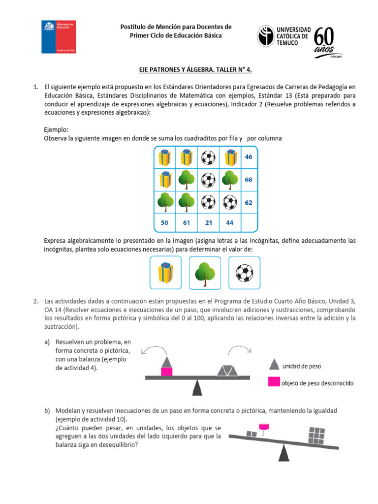 Taller 4 Patrones y álgebra_2019 | PDF | Ecuaciones | Fórmula