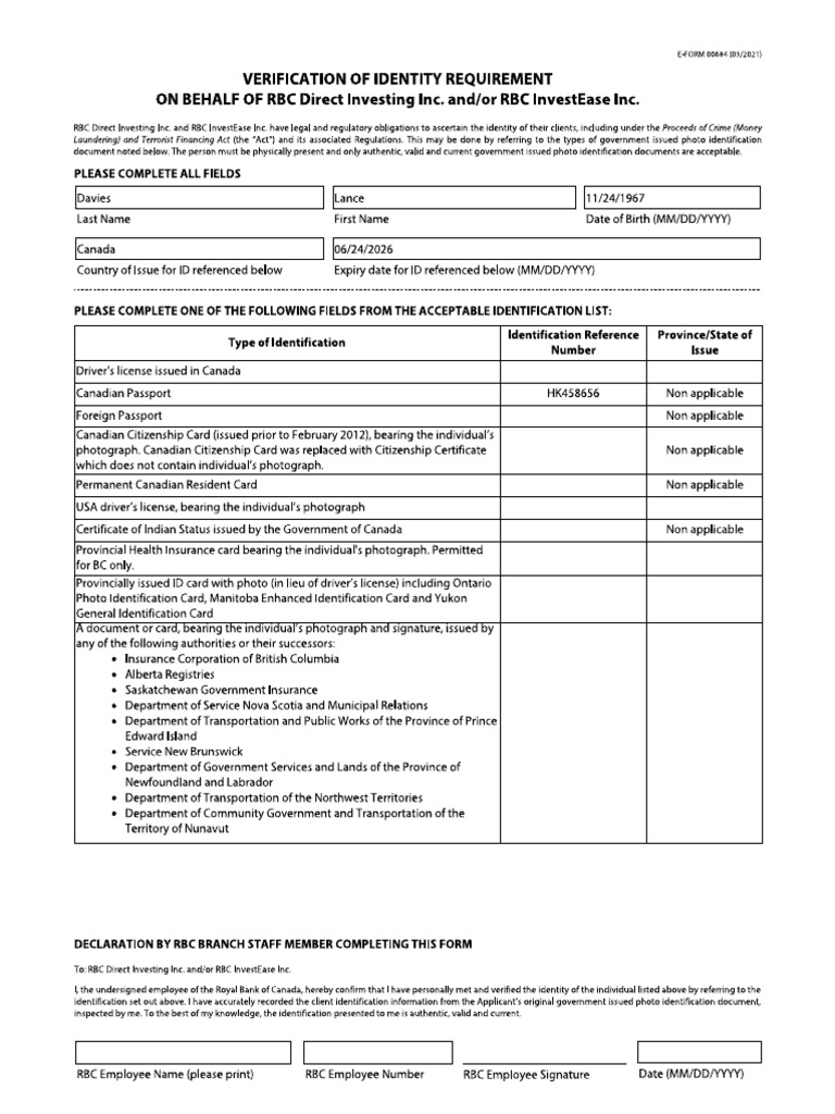 RBC Direct - Verification of Identity | PDF