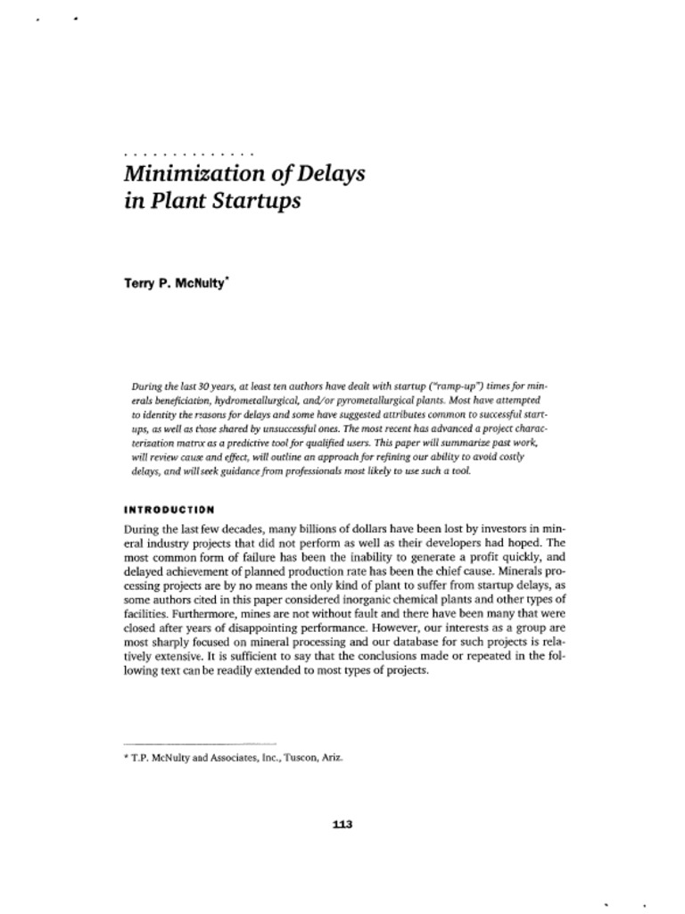 TMcNulty - 2004 - Minimization of Delays in Plant Startups | PDF