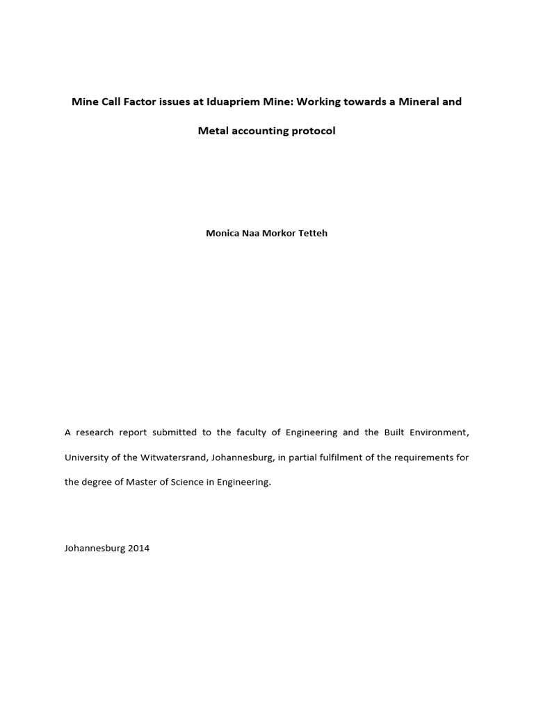 Metallurgical Accounting Mine Call Factor | PDF | Mining | Variance