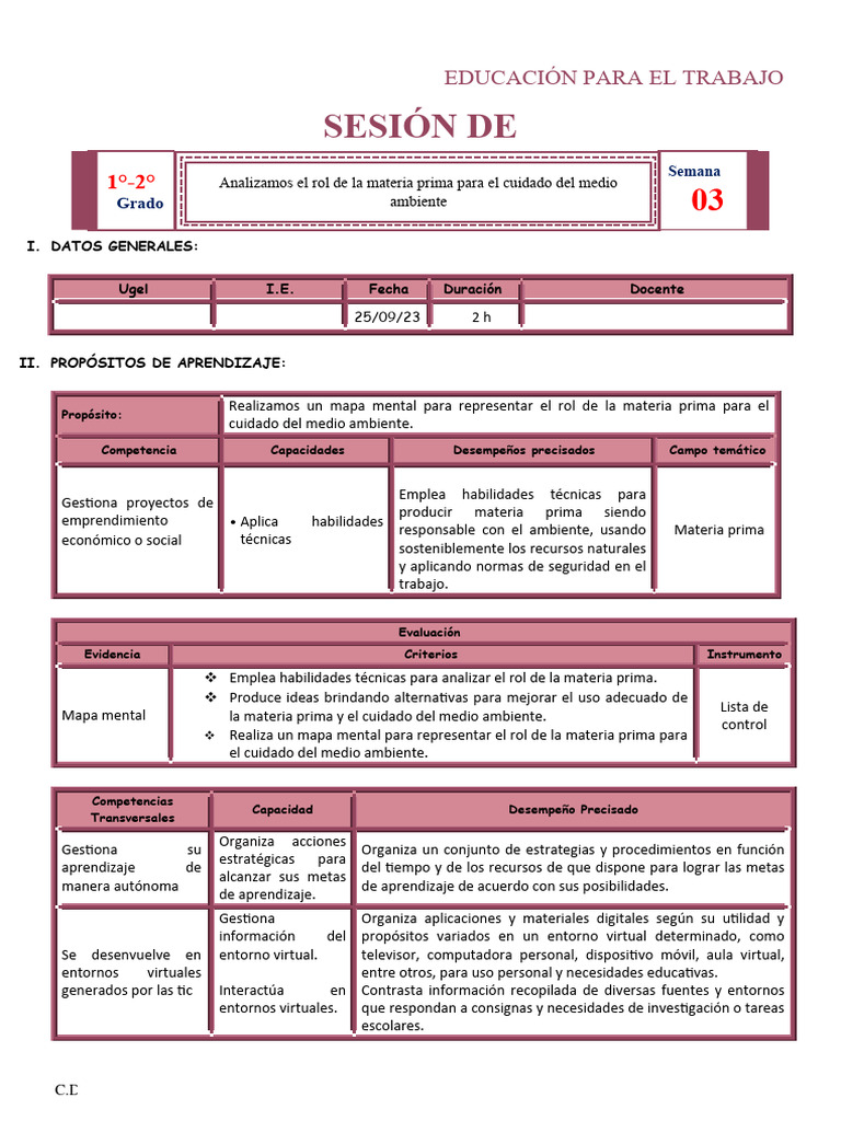 1°-2° Sesión de Aprendizaje Sesión 3-Sem.3-Exp.6-Educación para El Trabajo | PDF