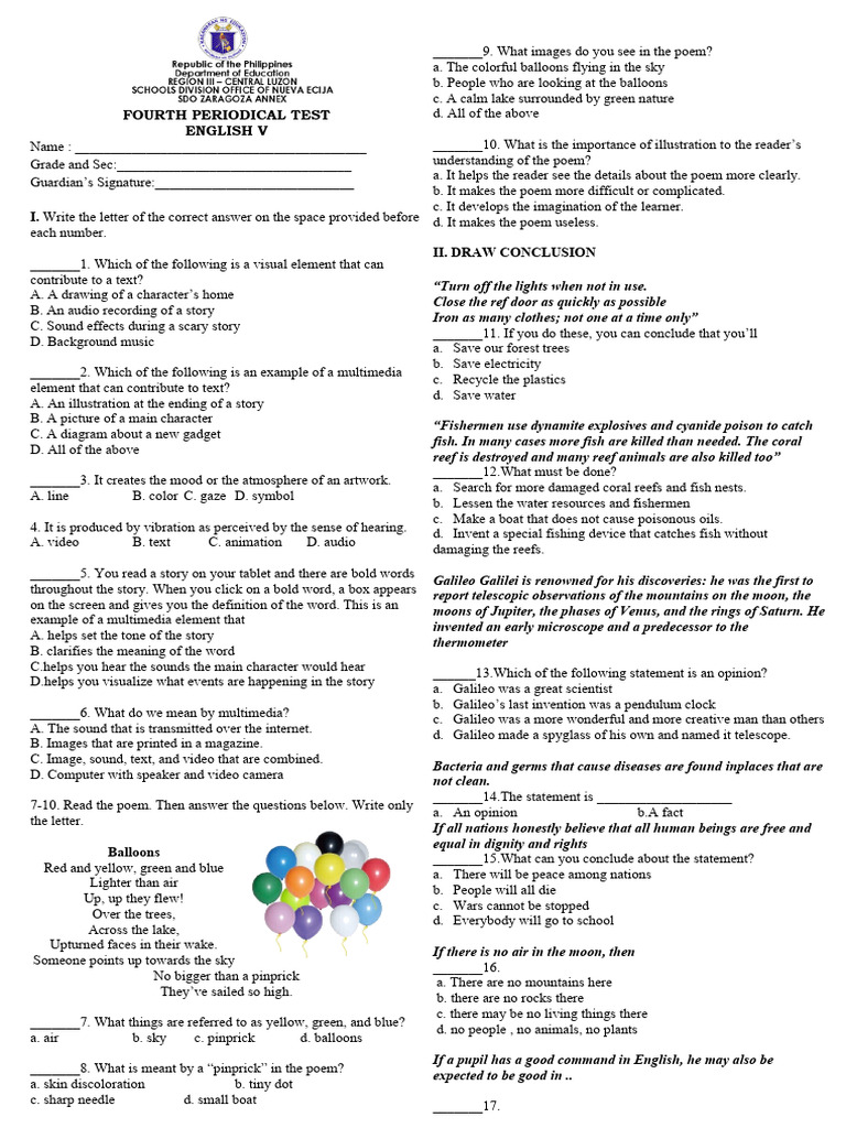 PT - Eng 5 - Q4 | PDF | Galileo Galilei | Telescope