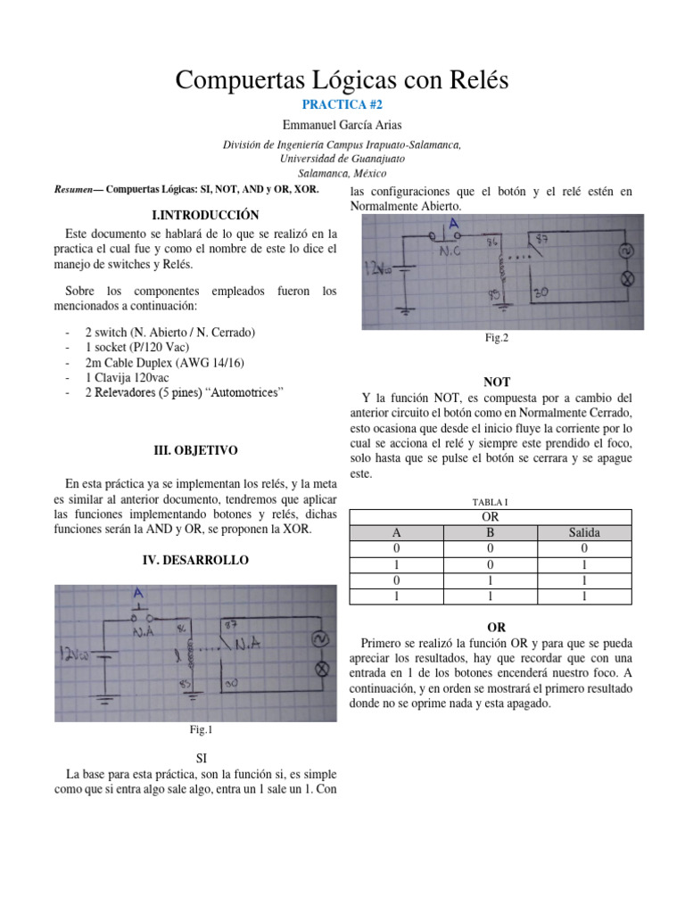 Practica # 2 (Compuertas Lógicas Con Reles) | PDF Practica # 2 (Compuertas Lógicas Con Reles) | PDF