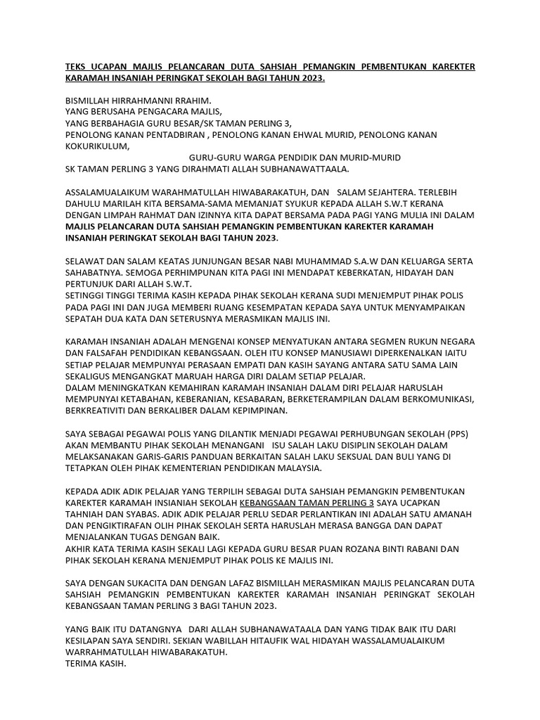 Pelancaran Duta Sahsiah 2023 | PDF | Ilmu Sosial