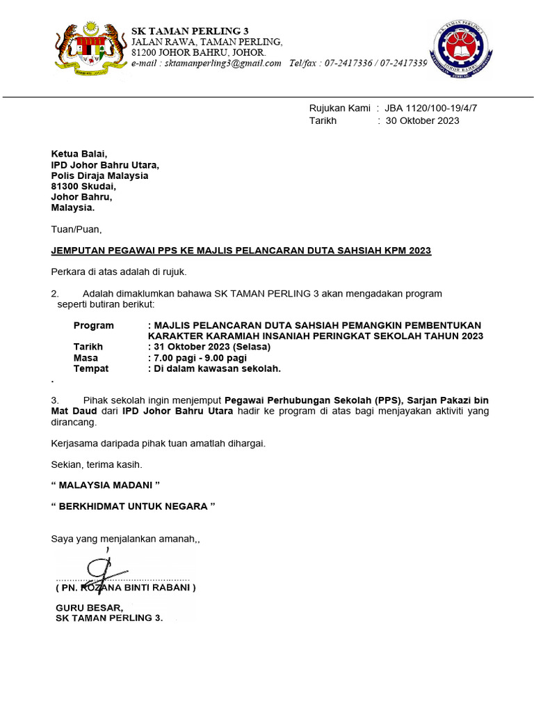 Surat Jemputan Pps 2023 Duta Sahsiah | PDF