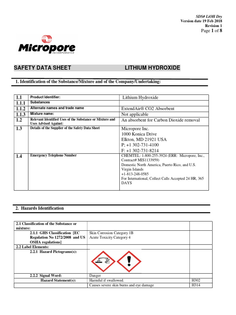 SAFETY-DATA-SHEET-Dry-LiOH | PDF