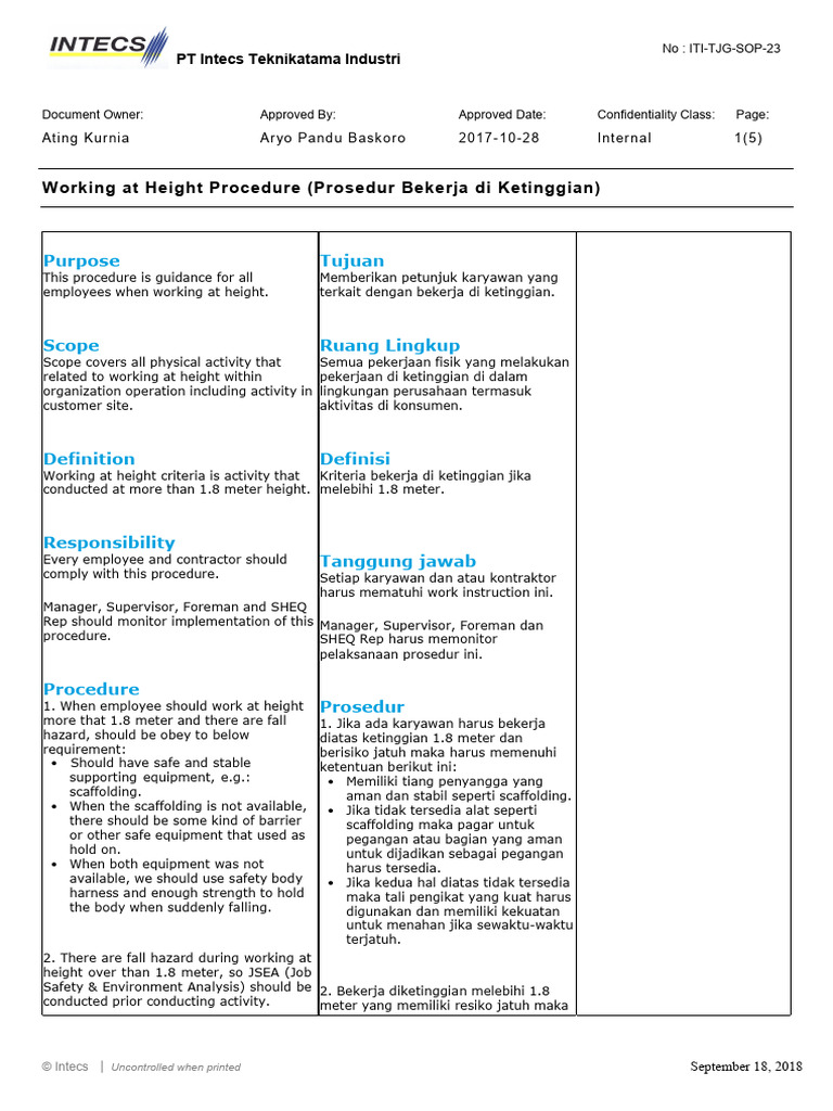 Working at Height Safety Procedures | PDF
