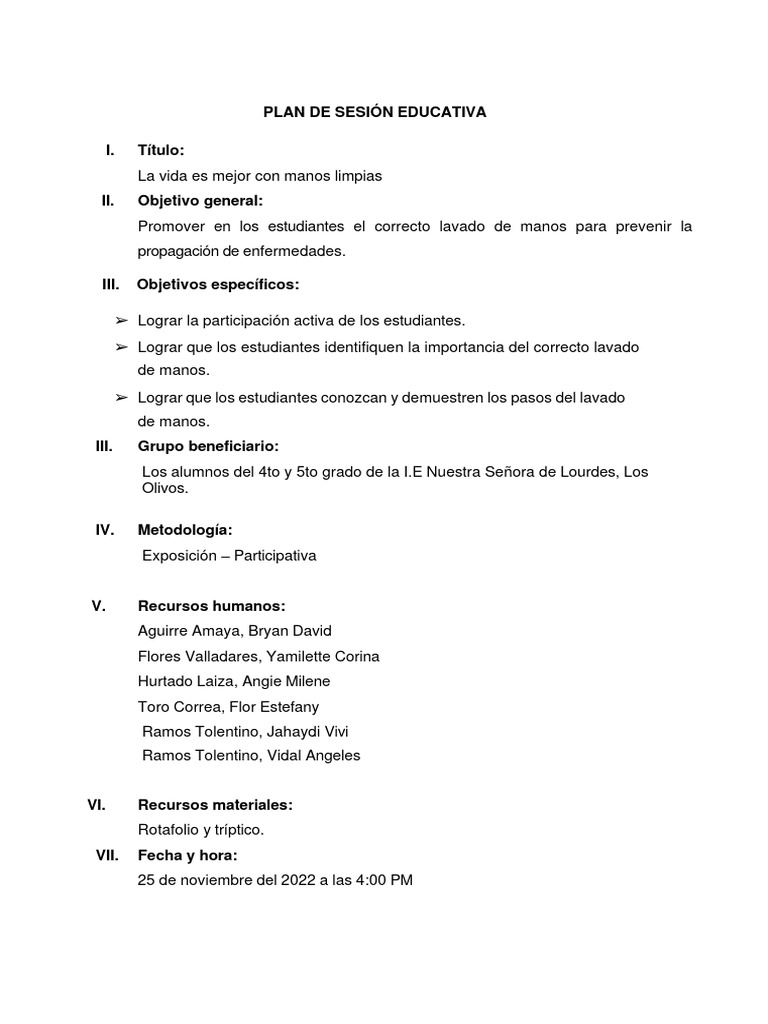 Modelo de Plan de Sesion Educativa - 2023-2 | PDF
