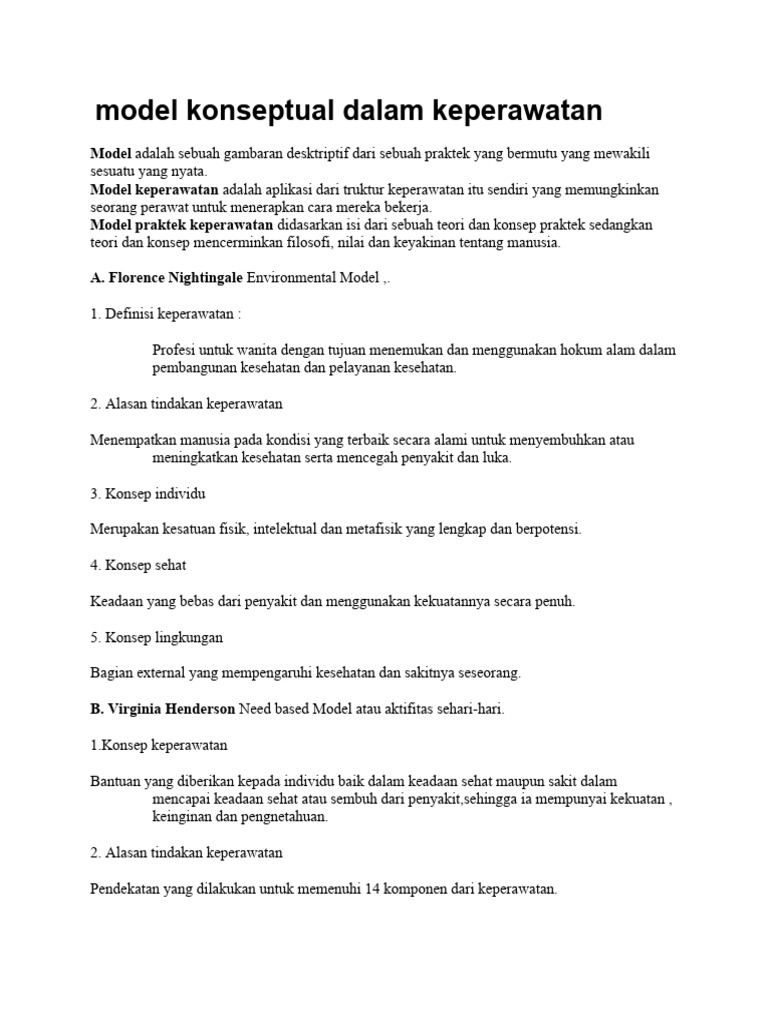 Model Konseptual Dalam Keperawatan | PDF