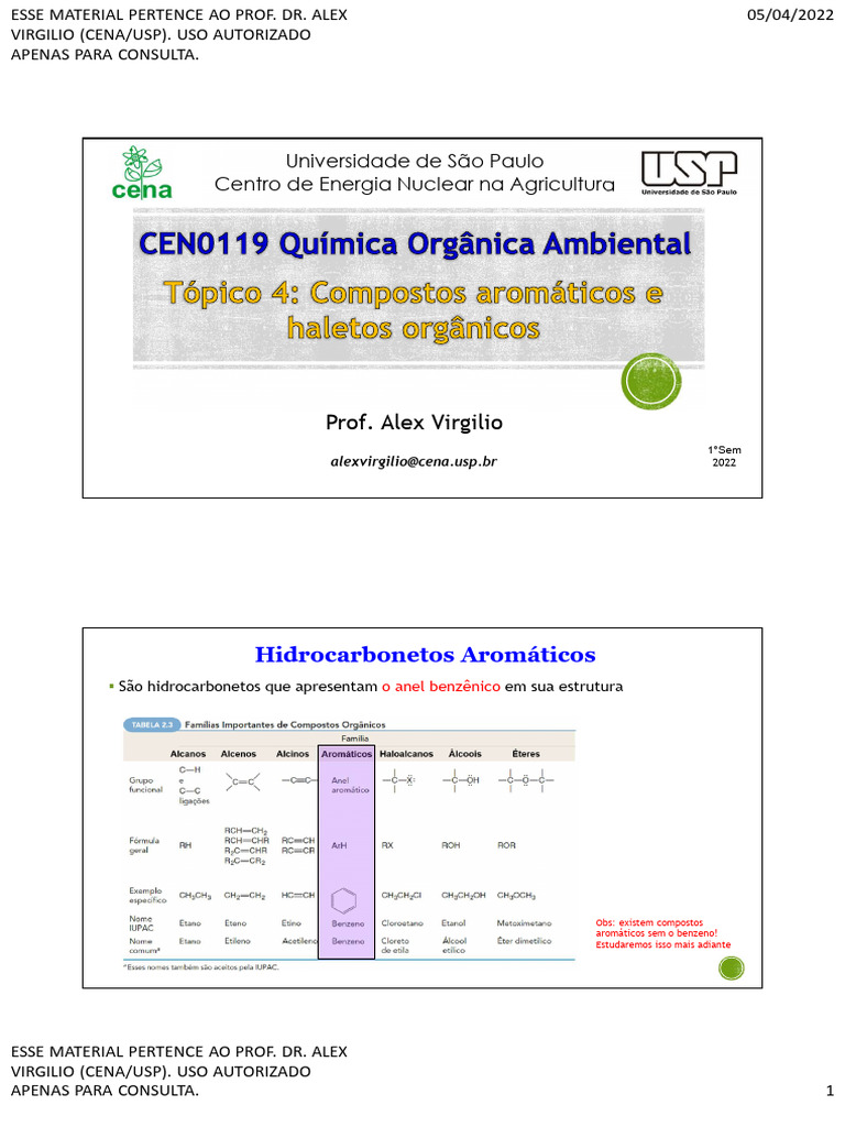Aula 4 - Haletos e Compostos Aromáticos | PDF | Aromaticidade | Moléculas