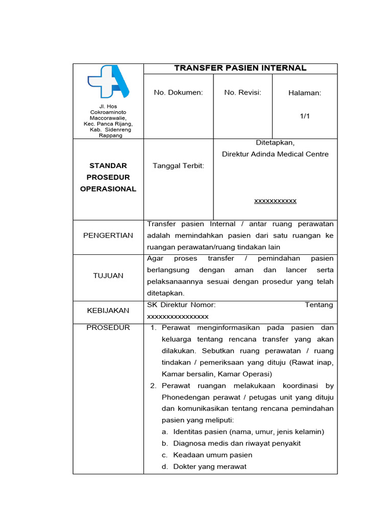 1.1.a SPO TRANSFER PASIEN INTERNAL | PDF