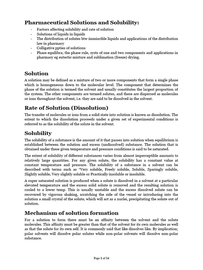 Pharmaceutical Solutions and Solubility | PDF | Solubility | Phase (Matter)