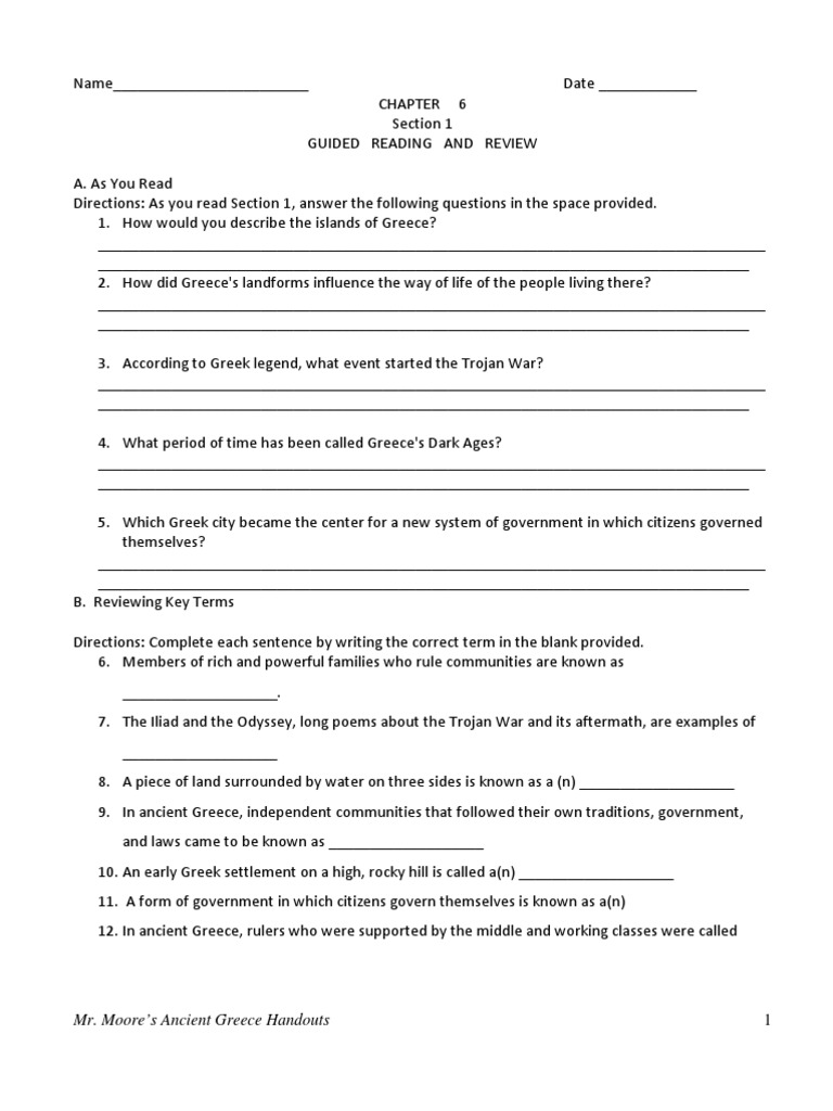 Ancient Greece Guided Reading Worksheet | PDF | Ancient Greece | Socrates