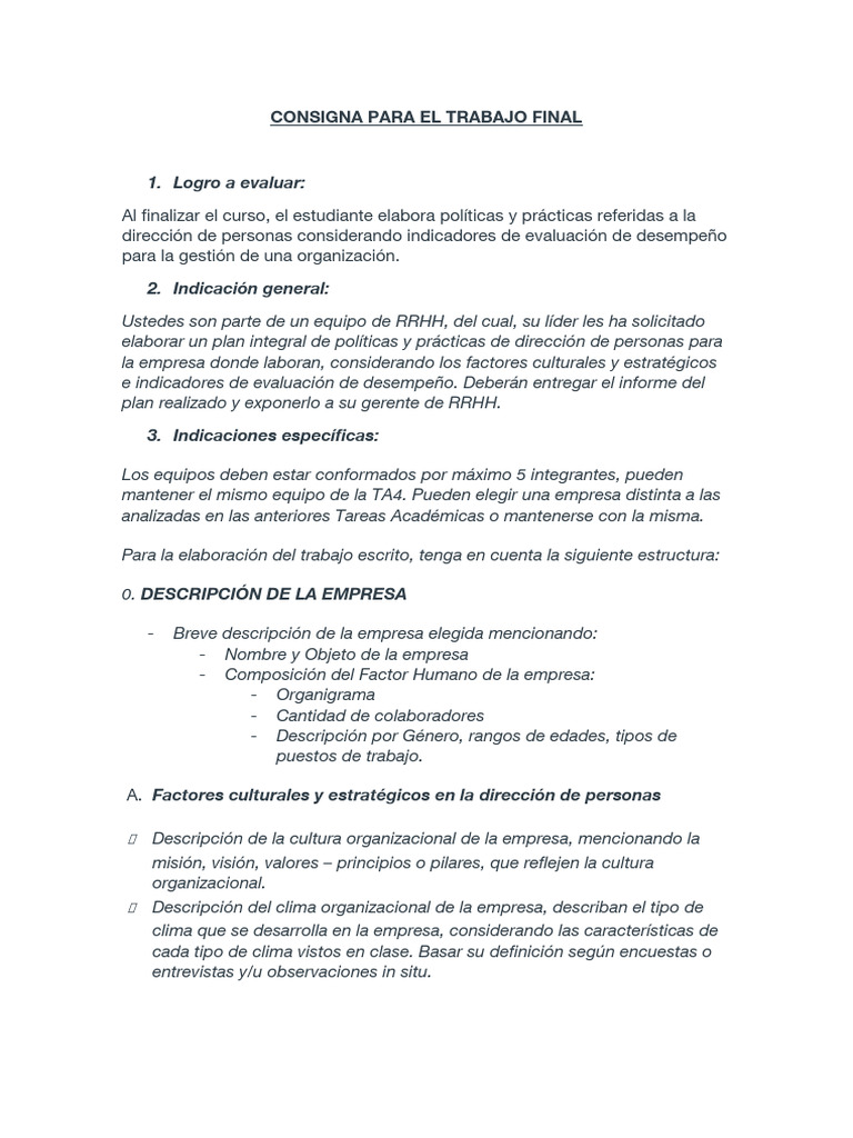 Consigna para El Trabajo Final | PDF | Business