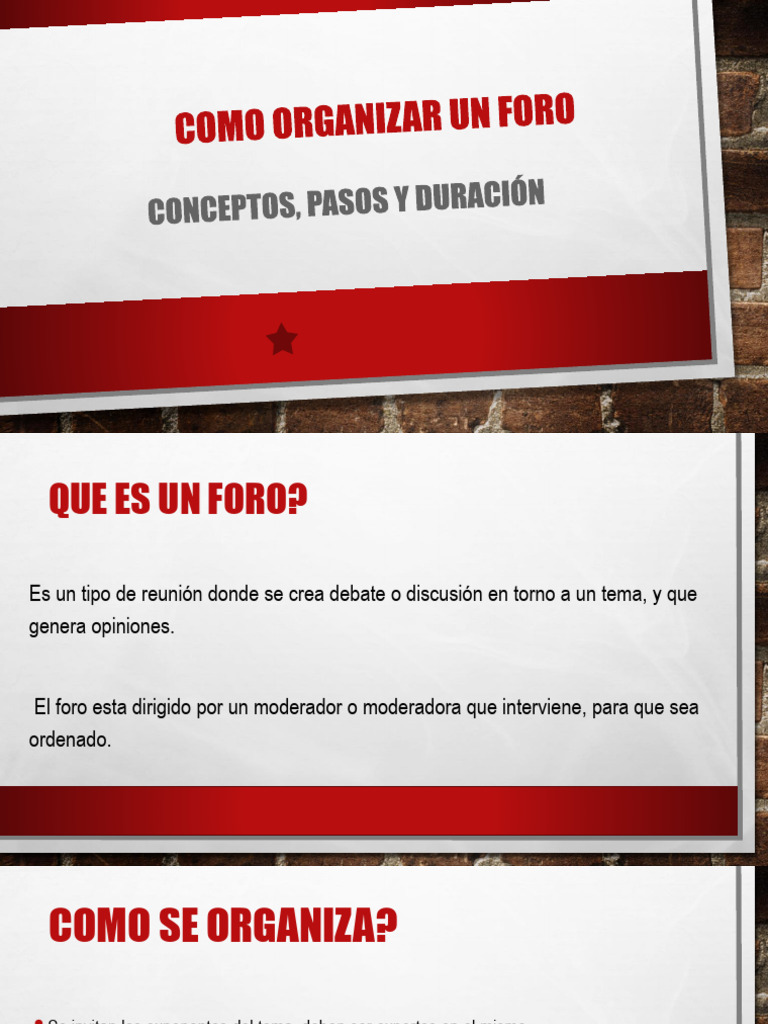 PRESENTACION COMO ORGANIZAR UN FORO | PDF