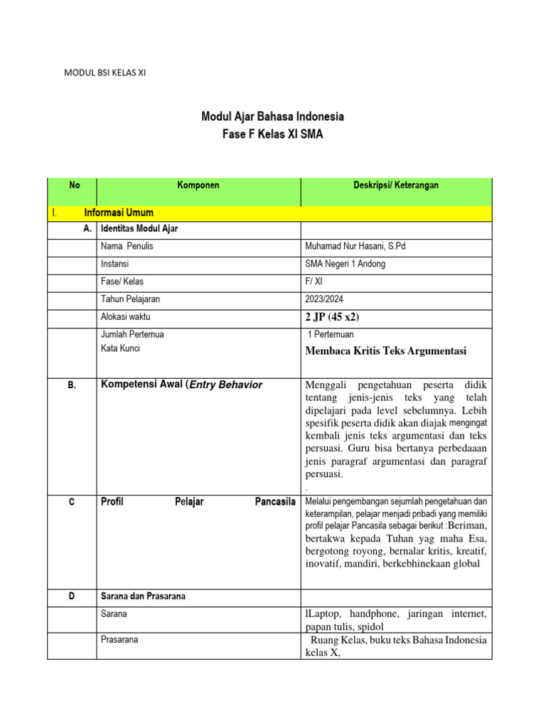 Modul Ajar Bindo F | PDF