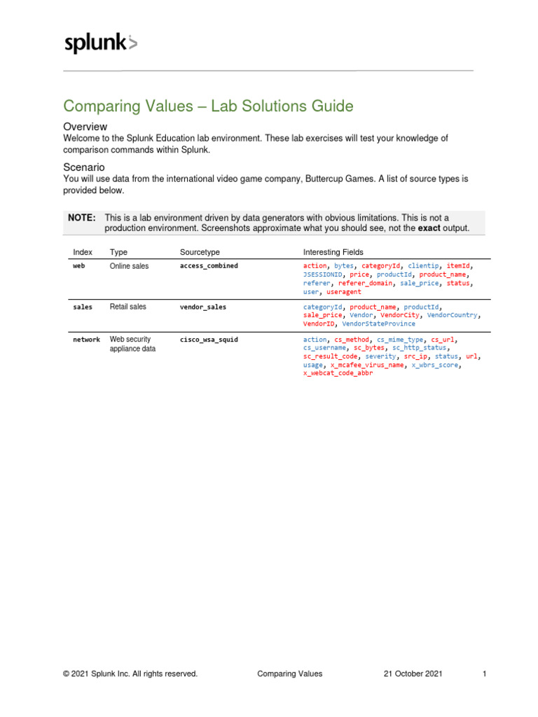 Splunk lab - Comparing Values | PDF