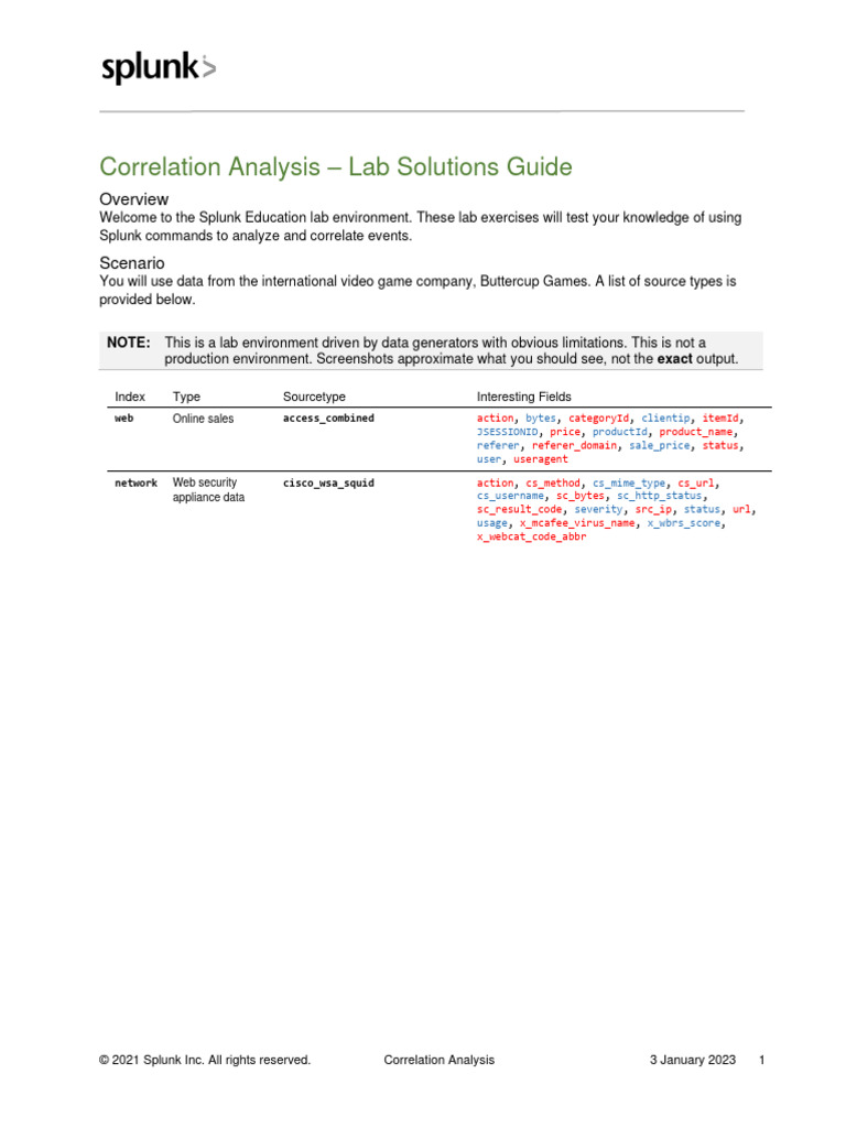 Splunk Lab - Correlation Analysis | PDF Splunk Lab - Correlation Analysis | PDF