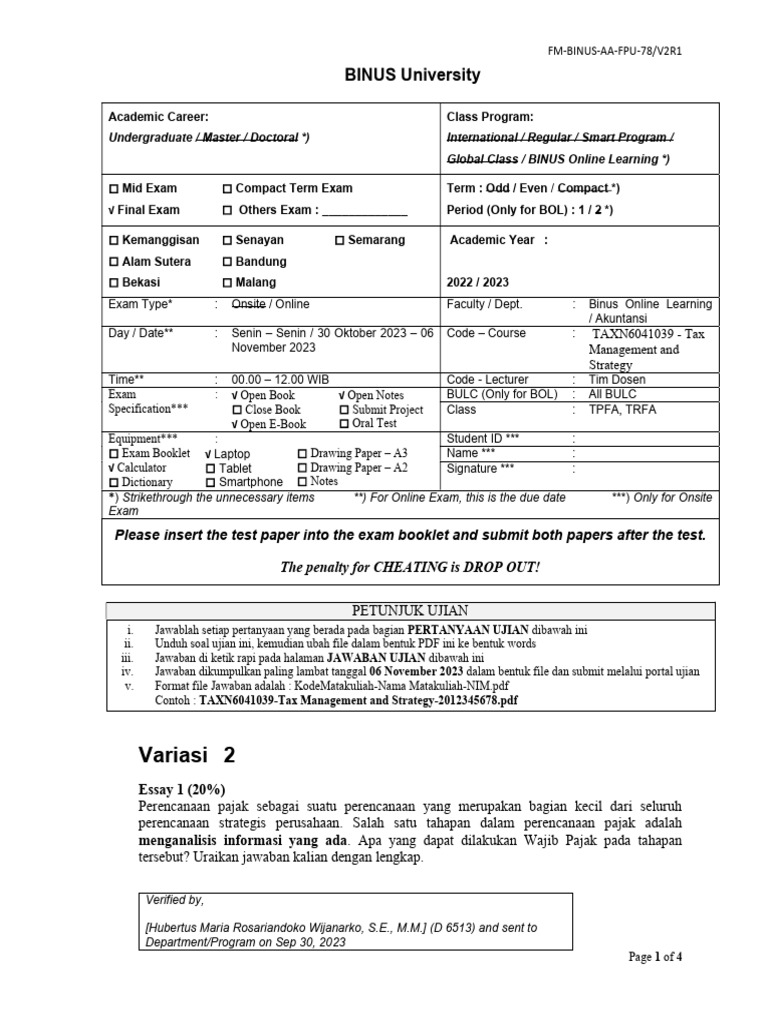 TPFA TAXN6041039 TaxManagementandStrategy-Question | PDF