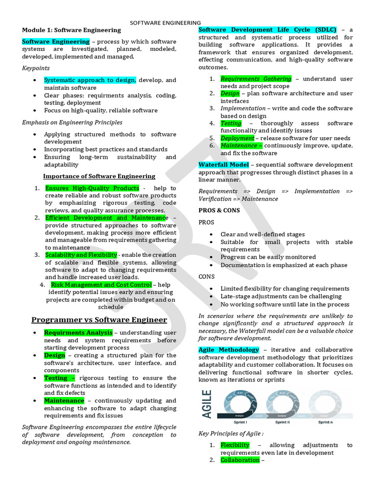 SOFTWARE ENGINEERING POINTERS Module 1 3 | PDF | Computers SOFTWARE ENGINEERING POINTERS Module 1 3 | PDF | Computers