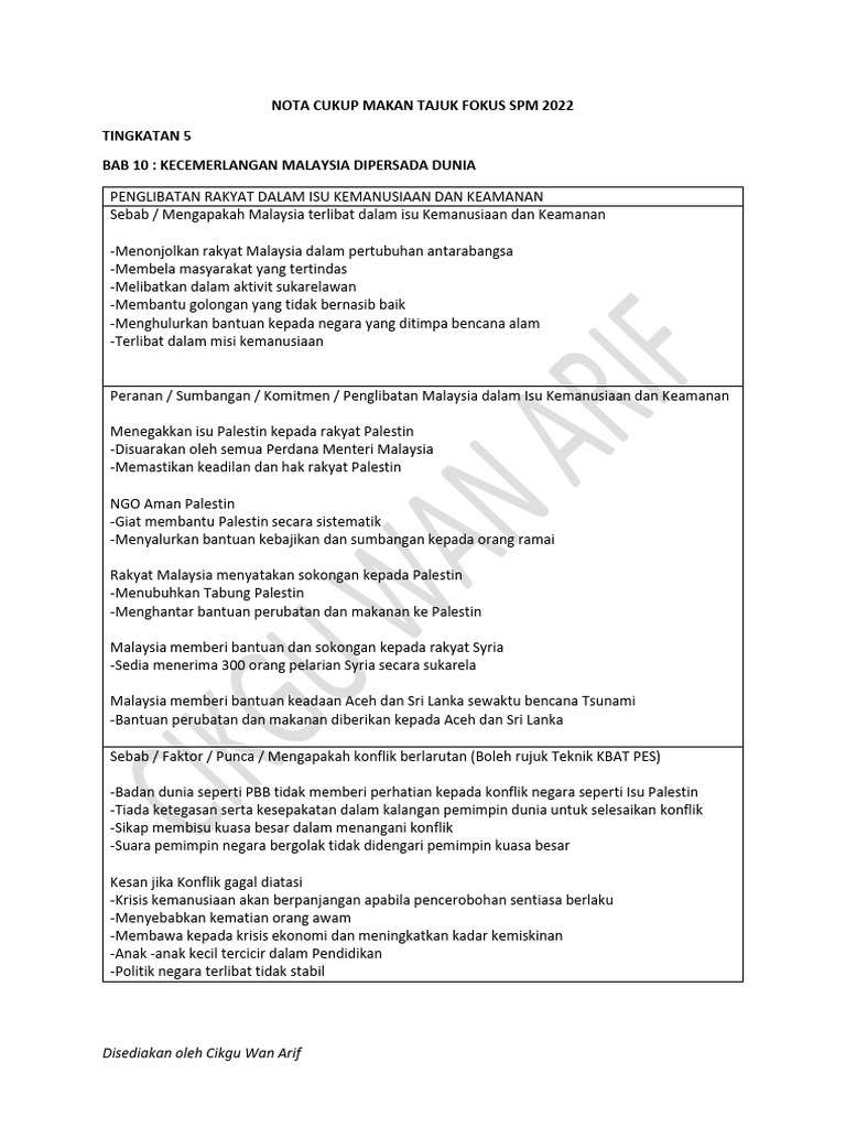 t5 b10 - Nota Sejarah Fokus SPM 2022 | PDF