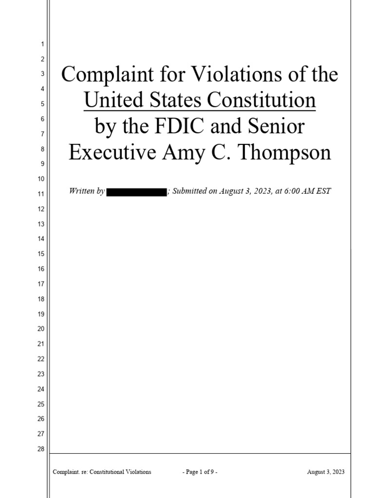FDIC Amy C Thompson Violates US Constitution - Constitutional Complaint ...