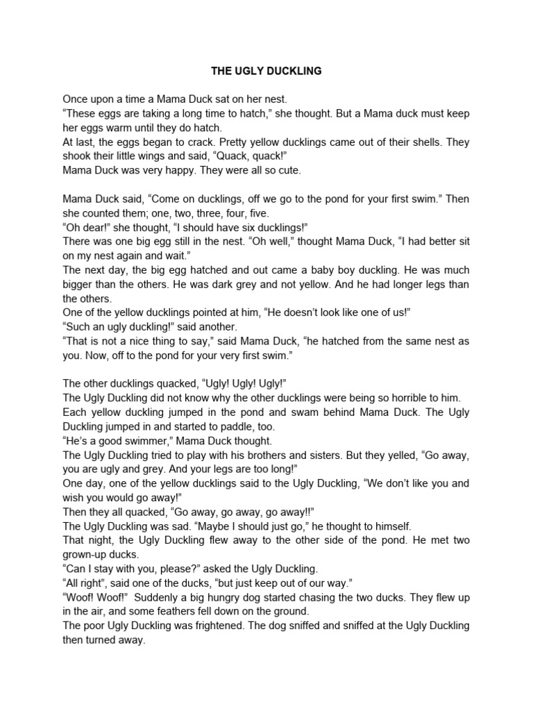 Sipar Pdf Duck The Ugly Duckling